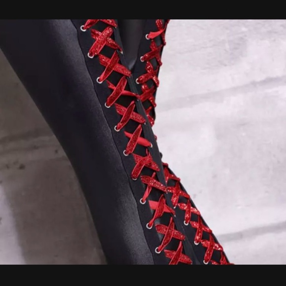Pants & Jumpsuits | Leggings With Red Lace Back | Poshmark
